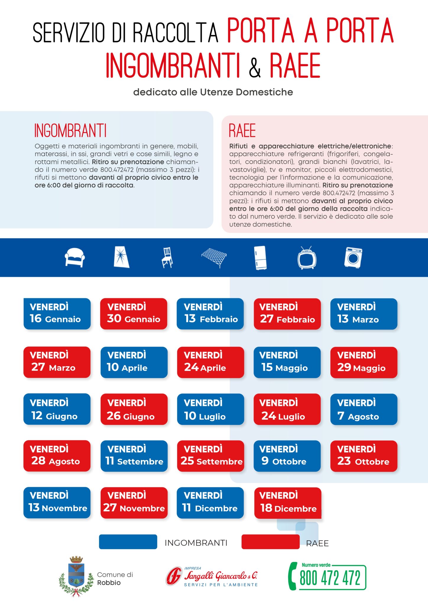 Calendario raccolta servizio ritiro porta a porta ingombranti & RAEE ...